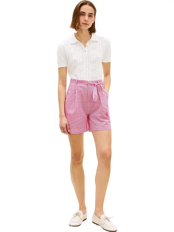 Tommy Hilfiger Gingham Seersucker Belted Shorts - Pink Perfection / Ecru Gingham