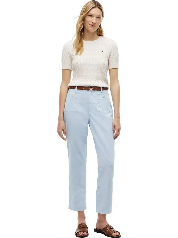 Tommy Hilfiger Stretch Cotton Blend Pants With Patch Pockets - White/blue Stripe
