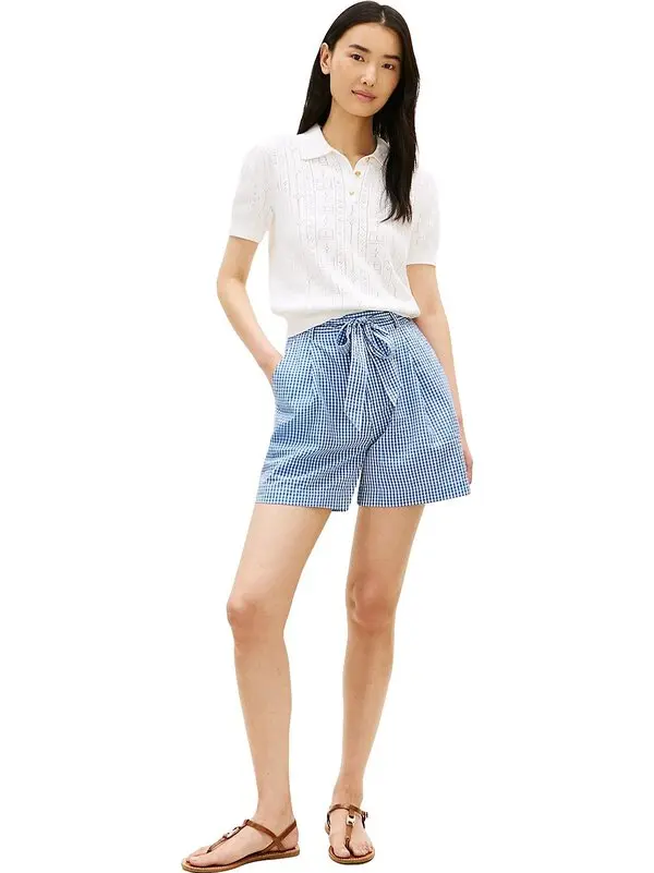 Tommy Hilfiger Belted Gingham Seersucker Shorts - Blue Orbit / Ecru Gingham