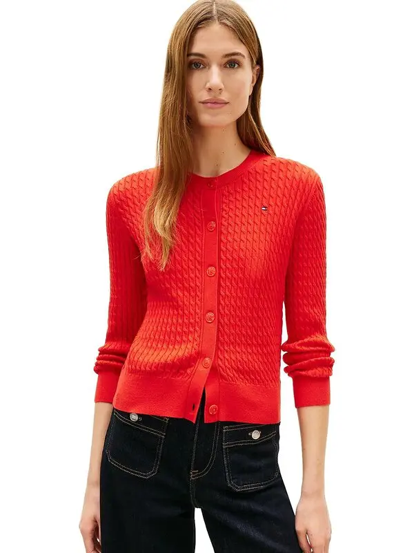 Tommy Hilfiger Crewneck Cable Knit Cardigan - Fireworks