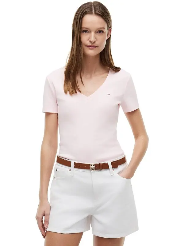 Tommy Hilfiger V-neck Cotton T-shirt - Icy Pink