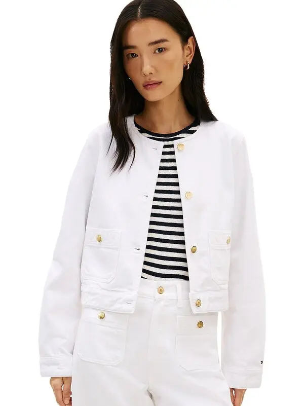 Tommy Hilfiger White Denim Jacket With Gold Button Detail - Optic White