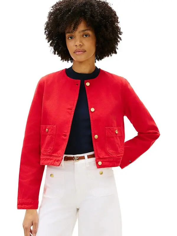 Tommy Hilfiger Red Denim Jacket With Gold Buttons - Fireworks