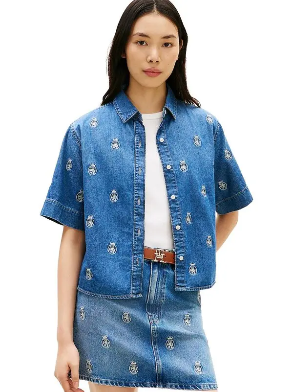 Tommy Hilfiger Allover Crest Denim Shirt - Denim Crest