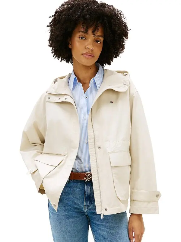 Tommy Hilfiger Water-resistant Hooded Short Parka - Light Silt