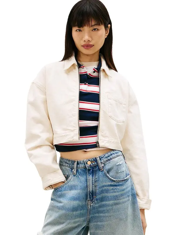 Tommy Hilfiger Cropped Zip Blouson Jacket - White Denim