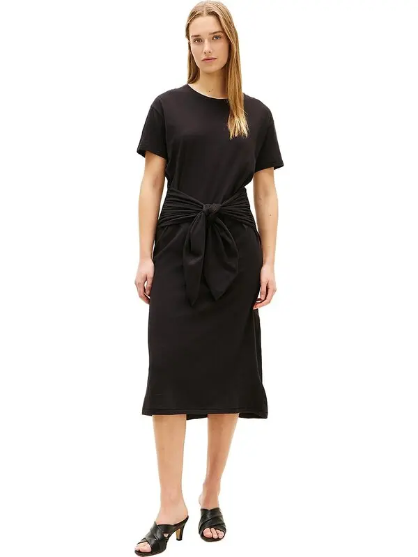 Tommy Hilfiger Tie-front Slub Cotton Midi T-shirt Dress - Black