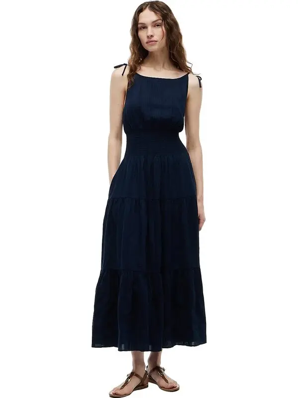 Tommy Hilfiger Tiered Seersucker Midi Dress - Dark Night Navy