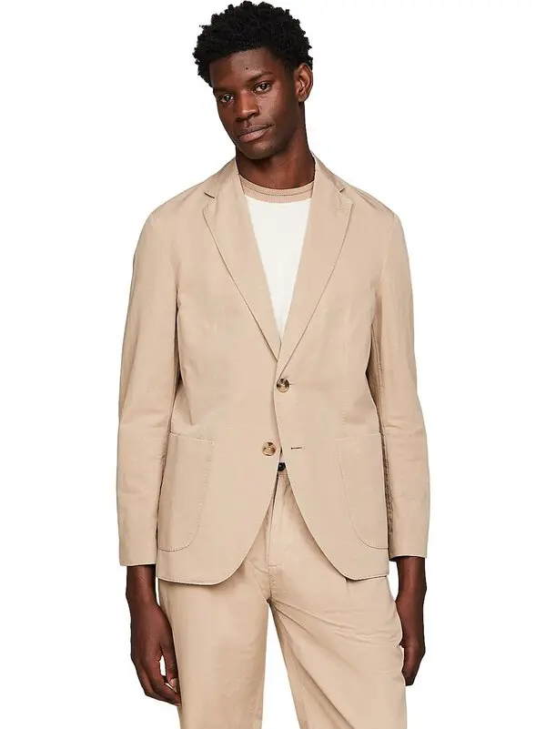 Tommy Hilfiger Regular Fit Cotton And Linen Blazer - Beige
