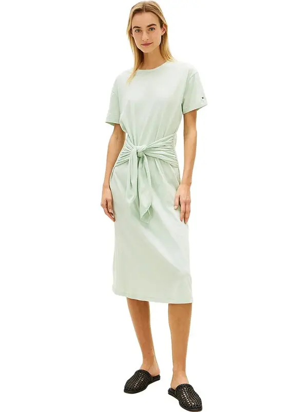 Tommy Hilfiger Tie-front Slub Cotton Midi T-shirt Dress - Gentle Jade