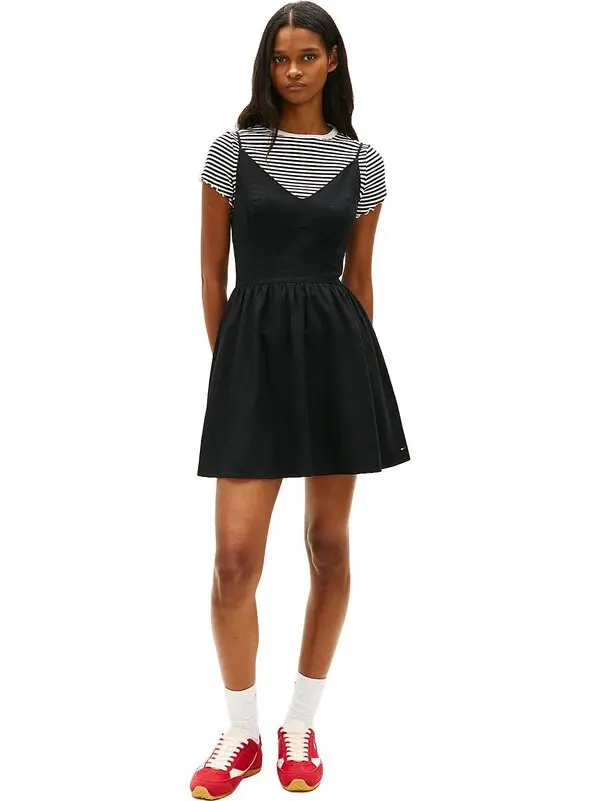 Tommy Hilfiger Linen-blend Skater Dress With Adjustable Straps - Black