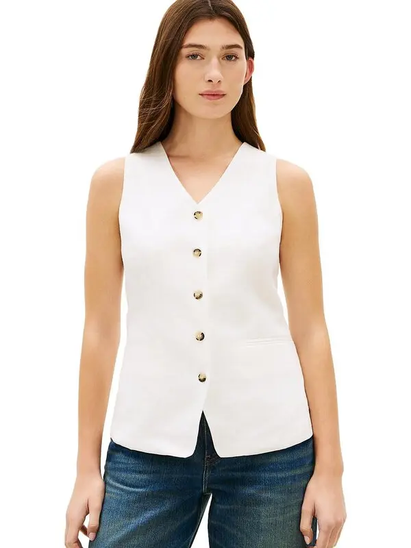 Tommy Hilfiger Slim Fit Linen-blend Vest - Ecru