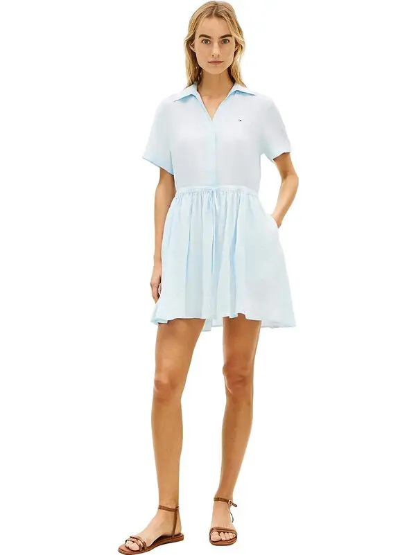 Tommy Hilfiger Linen Mini Shirtdress With Drawstring Waist - Keepsake Blue
