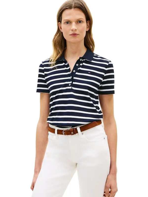 Tommy Hilfiger Classic Fit Striped Stretch Pique Polo - Navy Blue / White Stripe