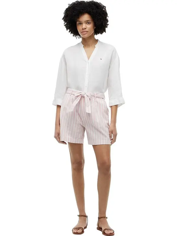 Tommy Hilfiger Belted Striped Linen-blend Shorts - Pink Shade
