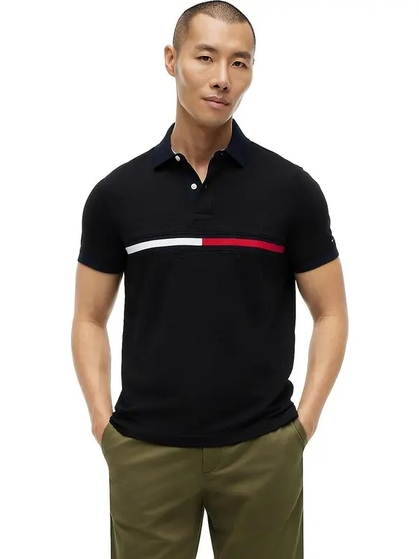 Tommy Hilfiger Embroidered Stripe Regular Fit Polo - Black