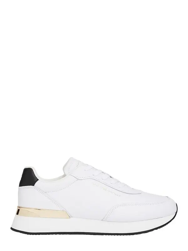 Tommy Hilfiger Leather Runner Sneakers With Metallic Accents - White / Black