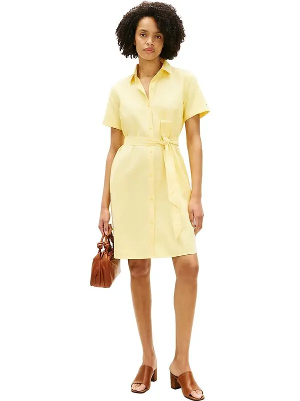 Tommy Hilfiger Belted Linen-cotton Blend Shirtdress - Citronella