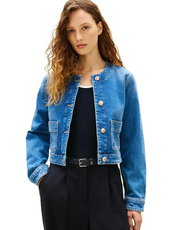 Tommy Hilfiger Cropped Denim Jacket - Mid Blue
