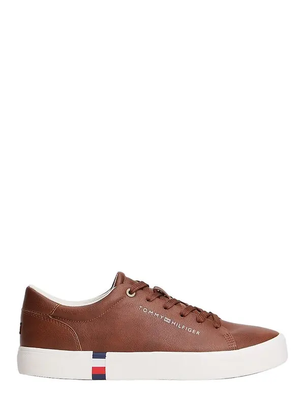 Tommy Hilfiger Metallic Logo Pebbled Court Sneakers - Cognac