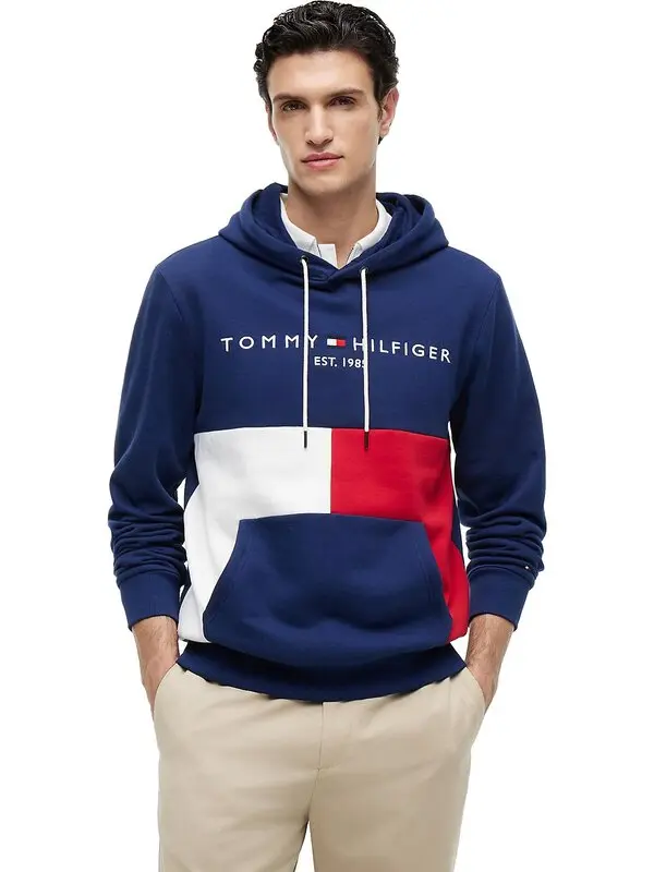 Tommy Hilfiger Embroidered Logo Colorblock Hoodie - Navy/white/red Colorblock