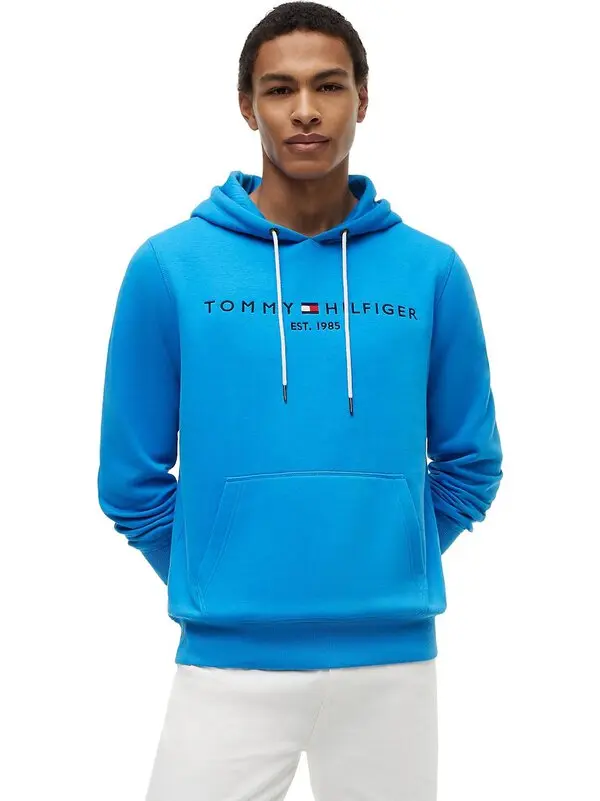 Tommy Hilfiger Embroidered Logo Hoodie - Deep Sky Blue