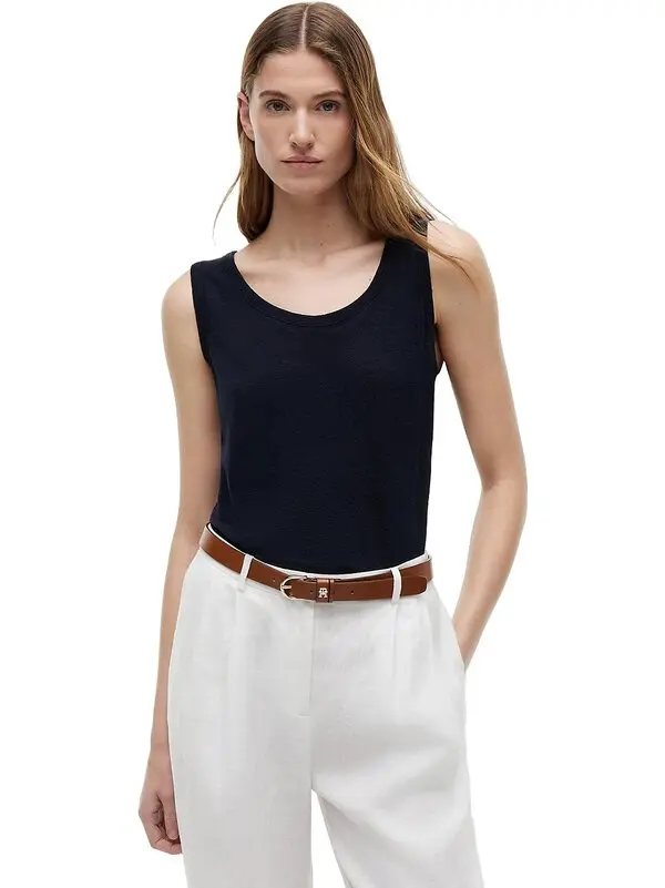 Tommy Hilfiger Linen-blend Jersey Tank Top - Navy Blue