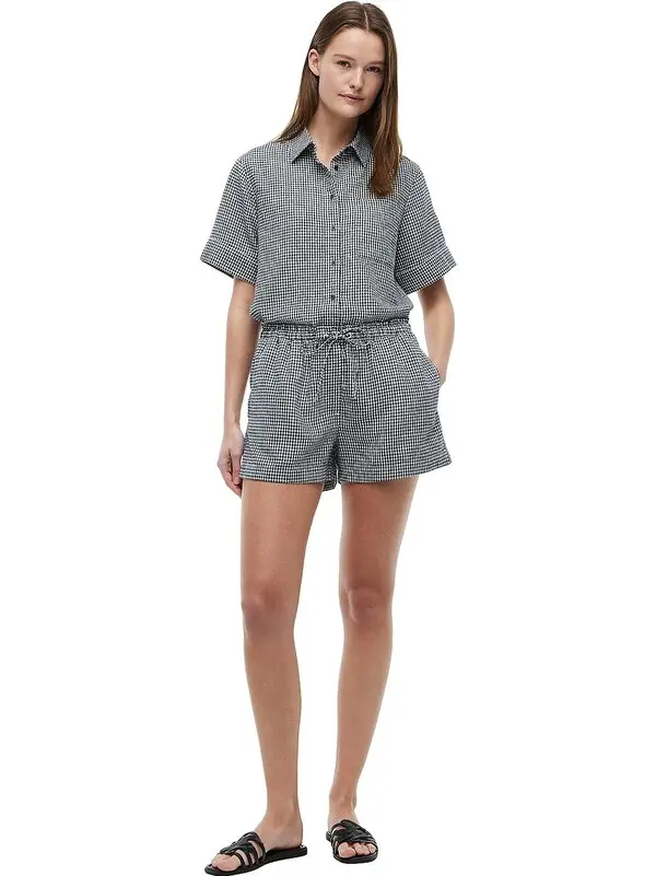 Tommy Hilfiger Gingham Linen-blend Pull-on Shorts - Navy Blue