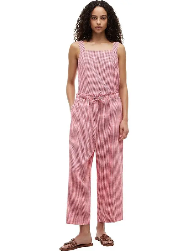 Tommy Hilfiger Gingham Linen-blend Pull-on Pants - Bold Rose