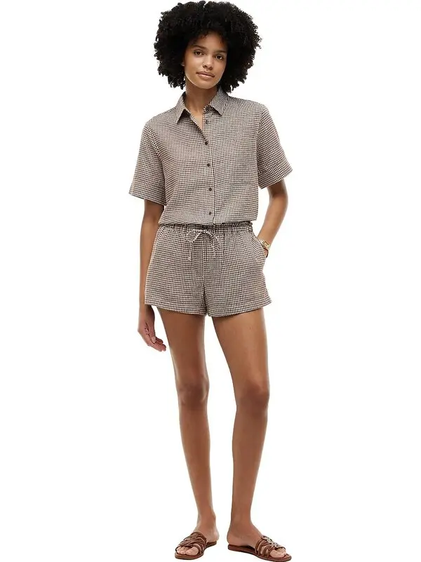 Tommy Hilfiger Gingham Linen-blend Pull-on Shorts - Heartwood Brown