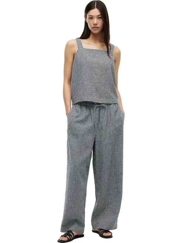 Tommy Hilfiger Gingham Linen-blend Pull-on Pants - Navy Blue