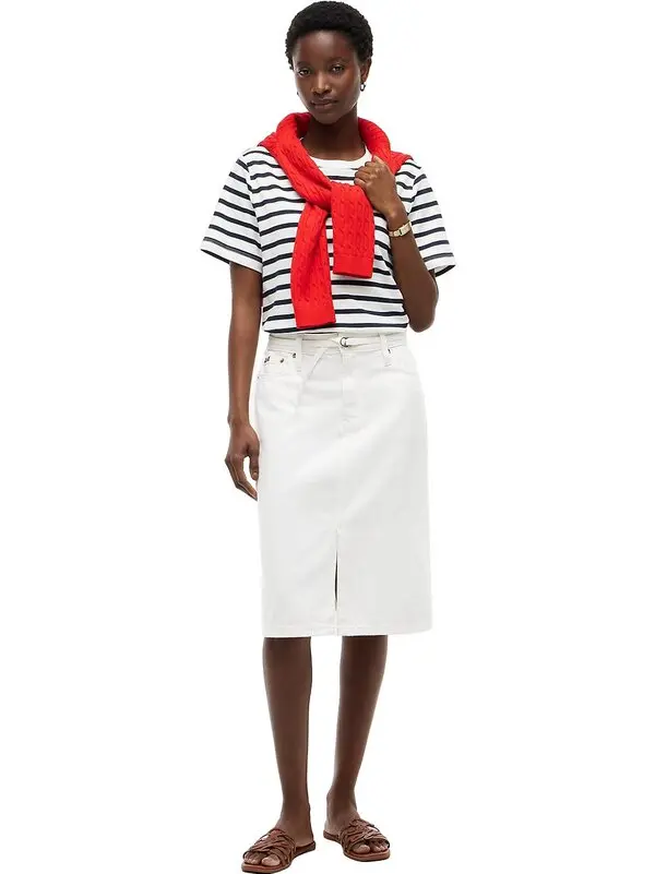 Tommy Hilfiger Belted Straight Denim Skirt - White Denim