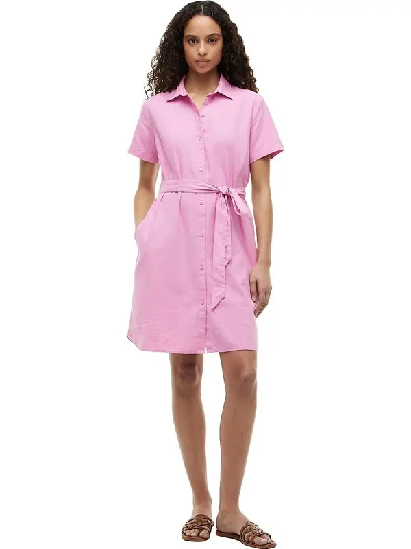 Tommy Hilfiger Belted Linen-cotton Blend Shirtdress - Rose Petal