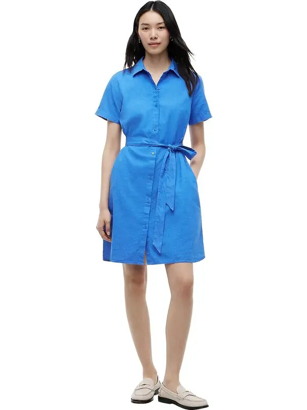 Tommy Hilfiger Belted Linen-cotton Blend Shirtdress - Siren Blue