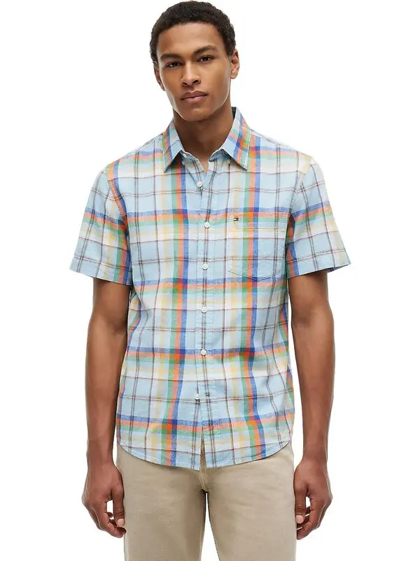 Tommy Hilfiger Regular Fit Plaid Linen-blend Shirt - Rain Dance Multi