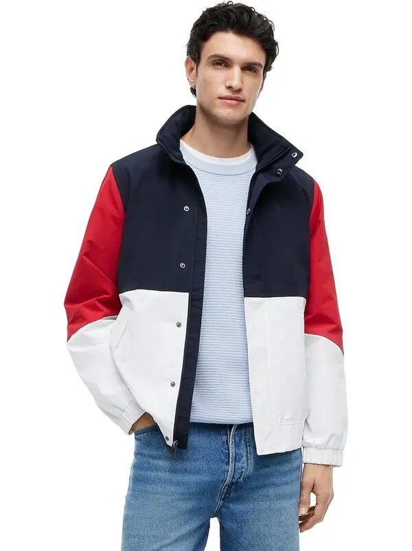 Tommy Hilfiger Water-repellent Colorblocked Jacket With Hidden Hood - Navy/white/red Colorblock