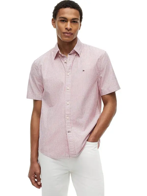 Tommy Hilfiger Short-sleeve Striped Oxford Shirt Red - Medium Red