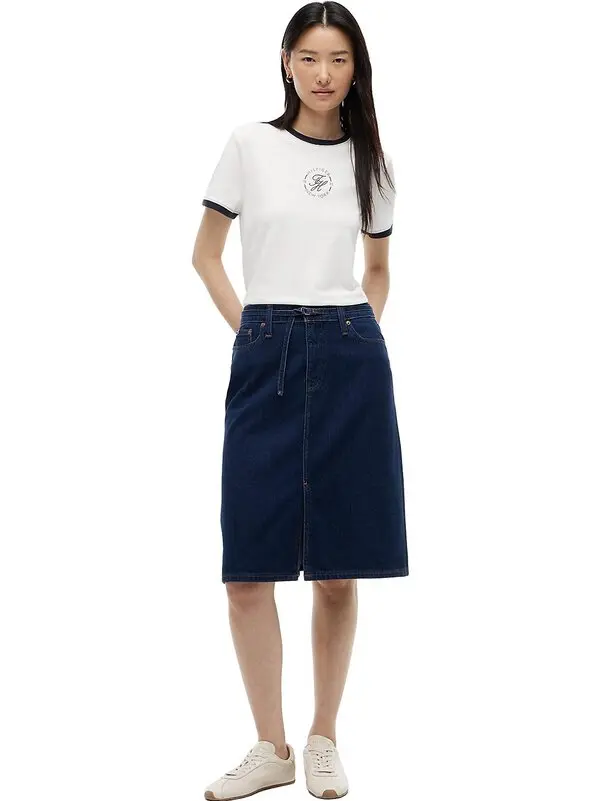 Tommy Hilfiger Belted Straight Denim Skirt - Dark Wash