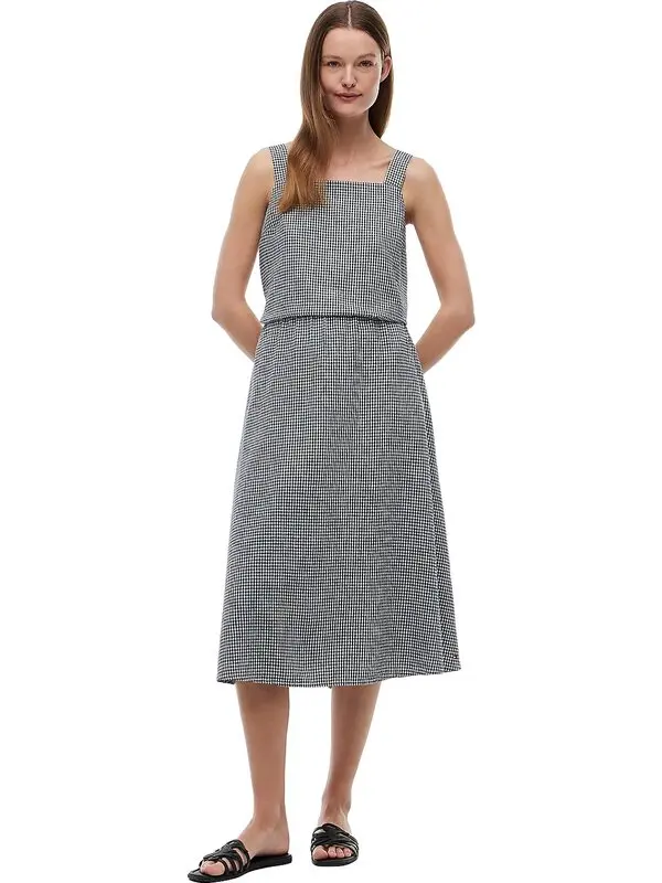 Tommy Hilfiger Gingham Linen-blend Midi Skirt - Navy Blue