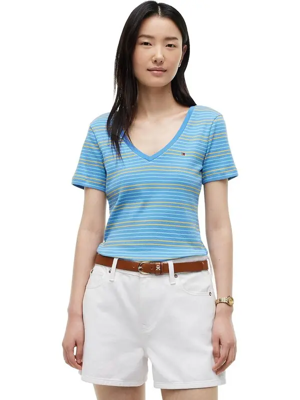 Tommy Hilfiger Striped V-neck T-shirt - Siren Blue