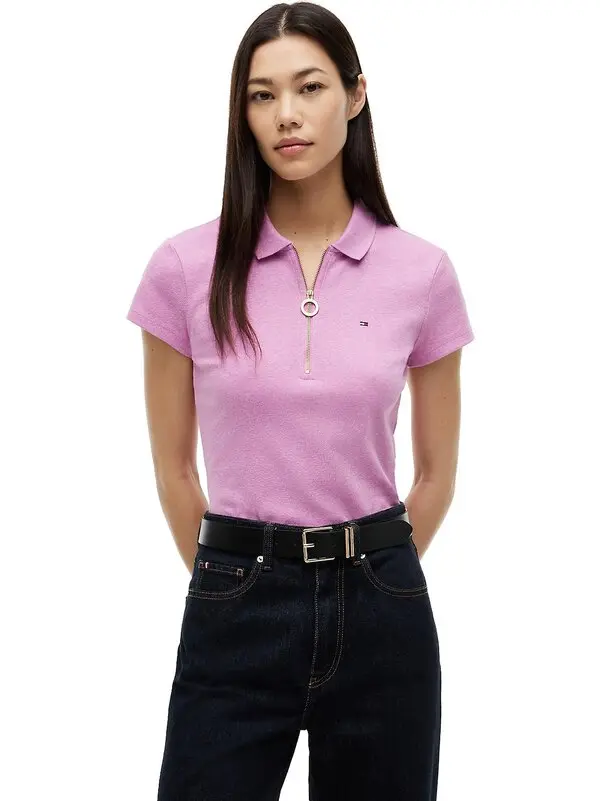 Tommy Hilfiger Zip Placket Polo - Precious Pink Heather