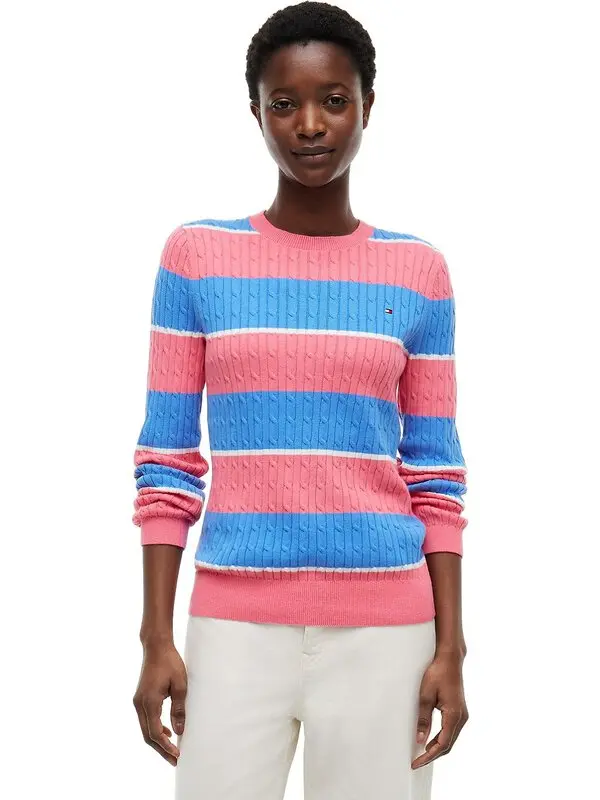 Tommy Hilfiger Striped Cable Knit Sweater - Garden Rose