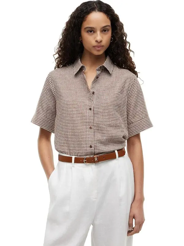 Tommy Hilfiger Gingham Linen-blend Shirt - Heartwood Brown
