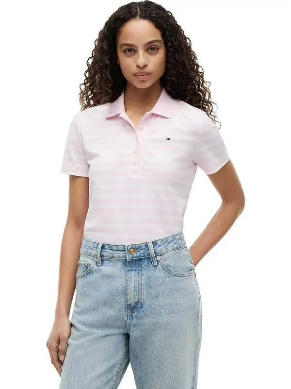 Tommy Hilfiger Classic Fit Striped Stretch Pique Polo - Pink / White Stripe