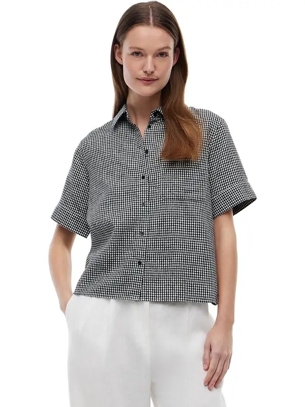 Tommy Hilfiger Gingham Linen-blend Shirt - Navy Blue