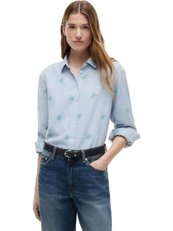 Tommy Hilfiger Allover Monogram Linen-blend Shirt - Blue Spell