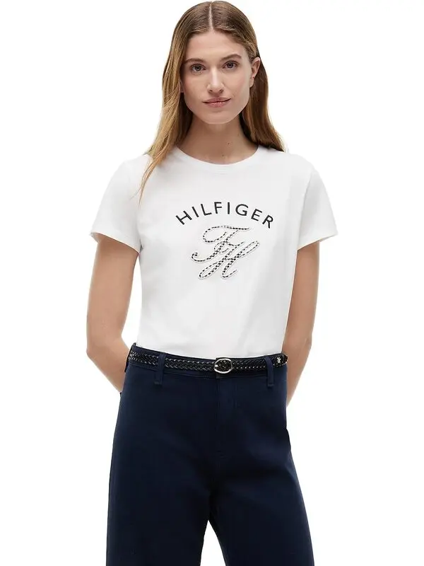Tommy Hilfiger Gingham Script Monogram T-shirt - Ecru