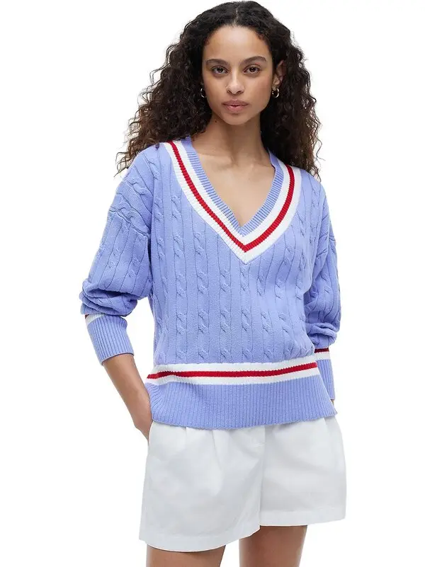 Tommy Hilfiger Cable Knit V-neck Sweater - Thunder Lilac