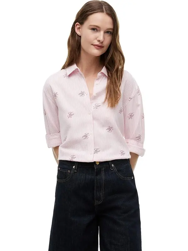 Tommy Hilfiger Allover Monogram Linen-blend Shirt - Rose Petal