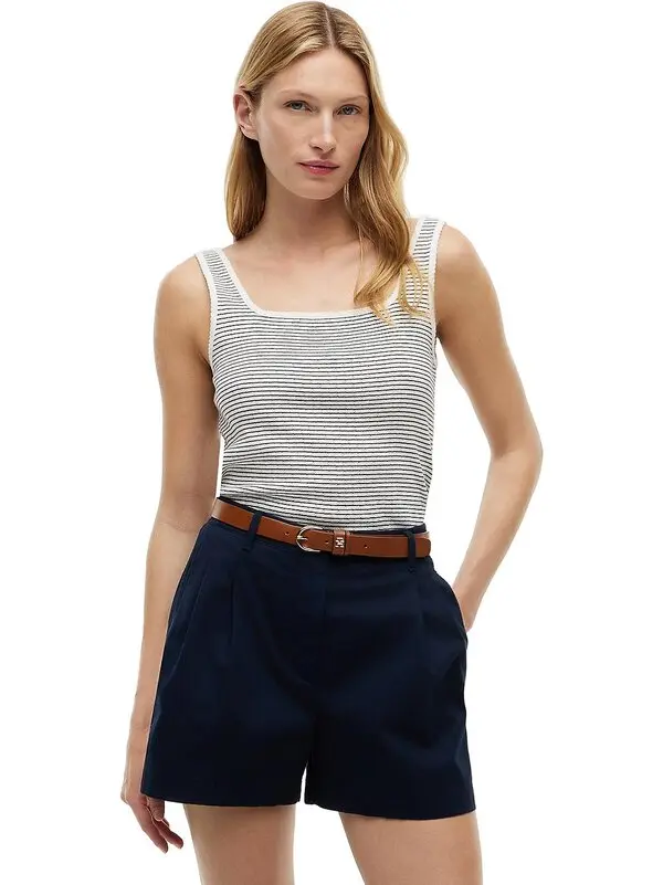 Tommy Hilfiger Striped Pointelle Square-neck Tank Top - Ivory Silk